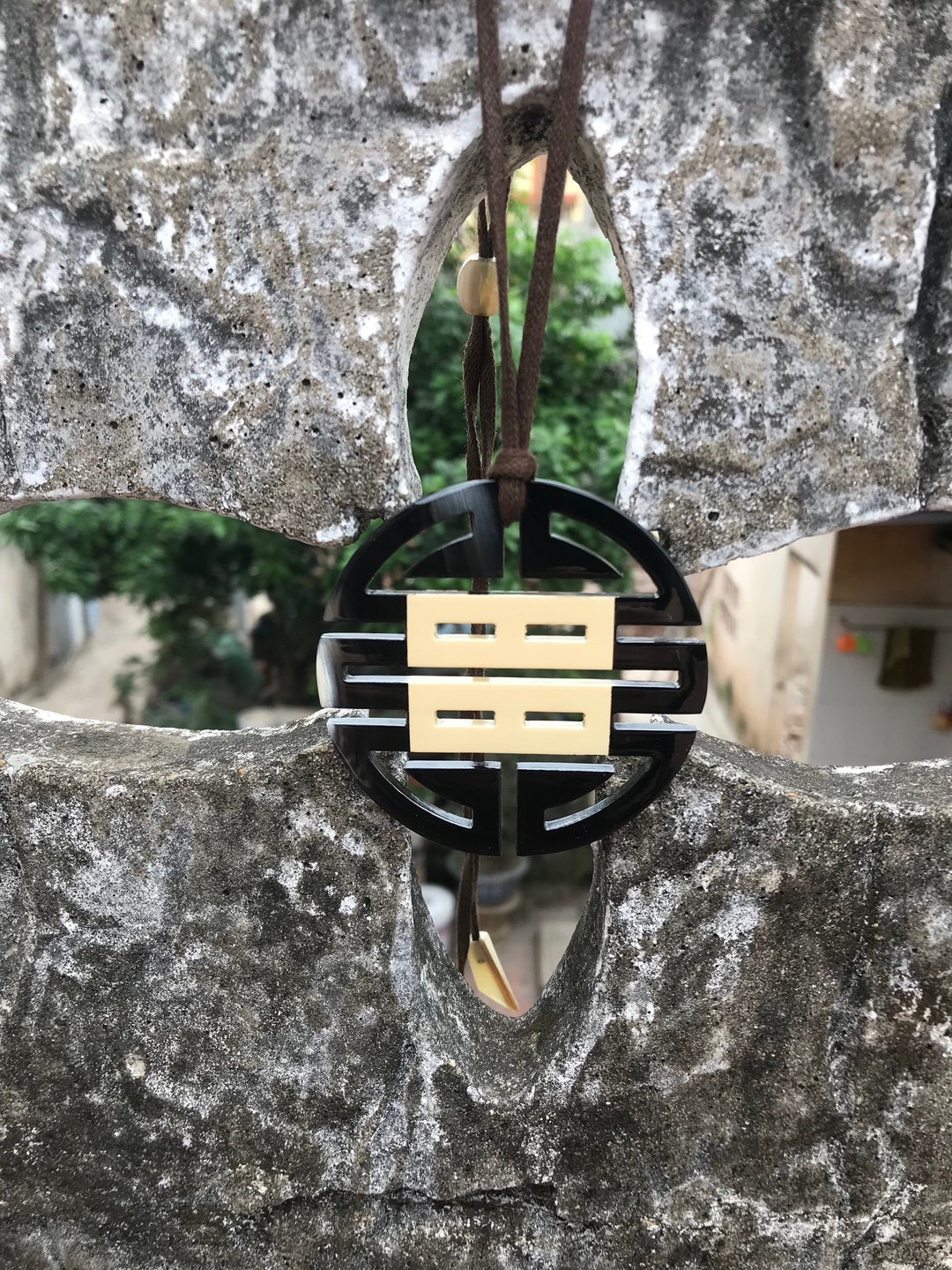 Chinese Long Life Symbol Pendant Necklace in Buffalo Horn - Horn ...