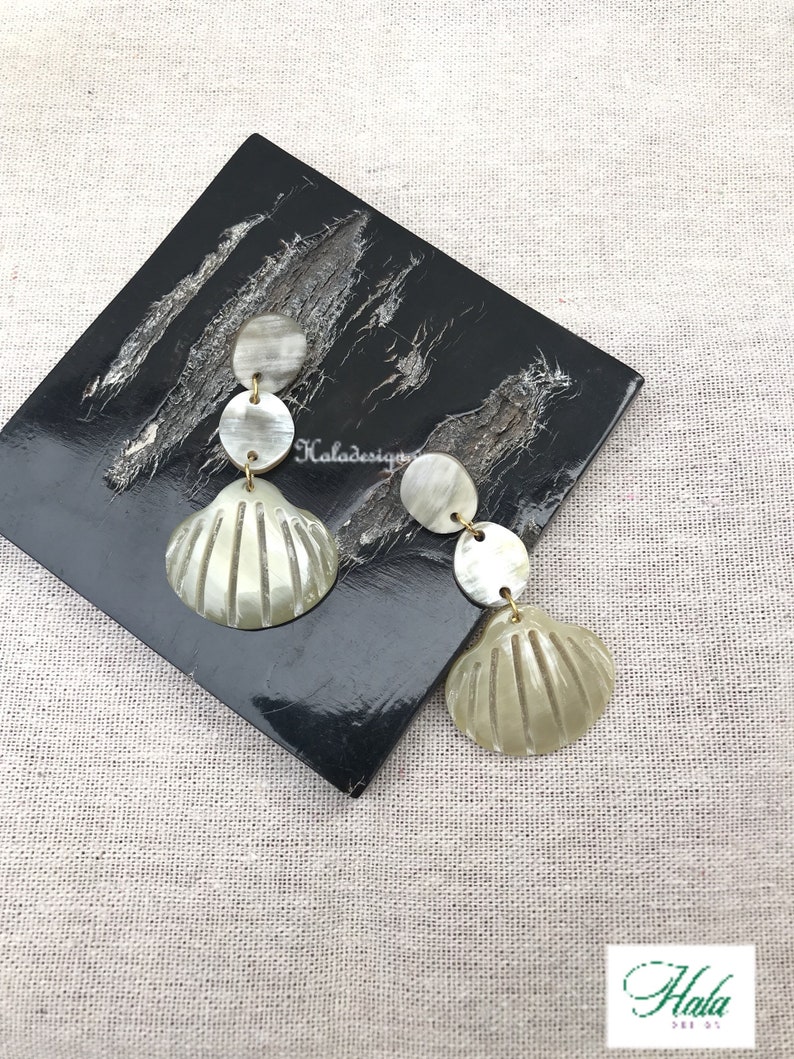 Buffalo Horn Clam Shell Earrings Buffalo Horn Jewelry - Etsy