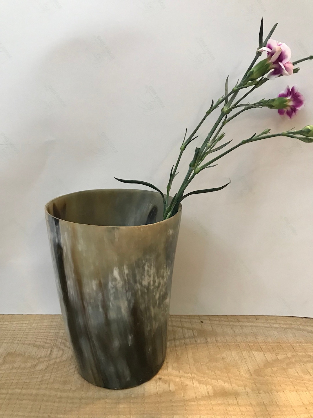 Flared Wide Mouth Natural Buffalo Horn Vase , Horn Vase , Minimalist ...