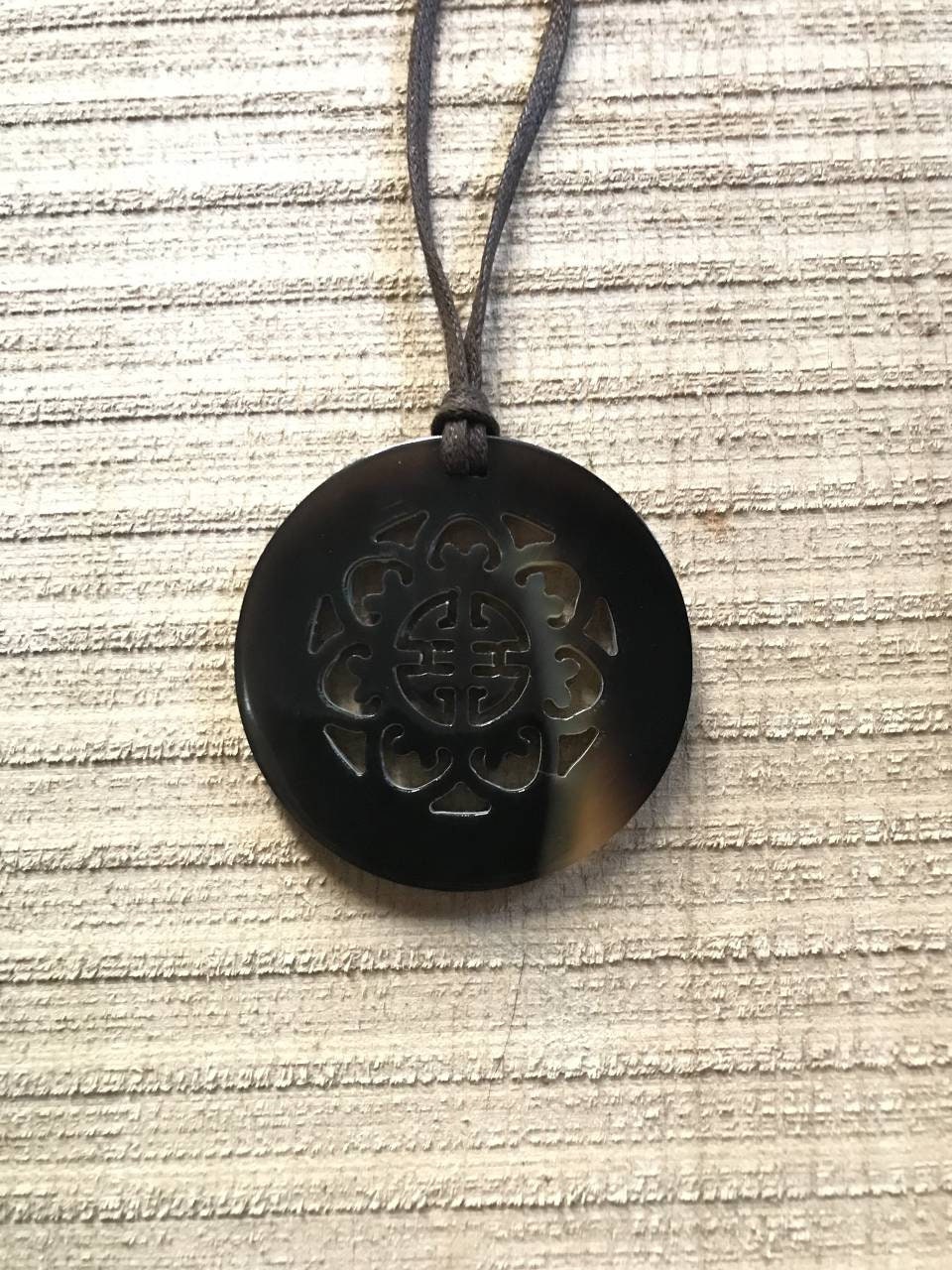 Chinese Long Life Symbol With Lotus Flower Cut Out Lacquer Buffalo Horn ...