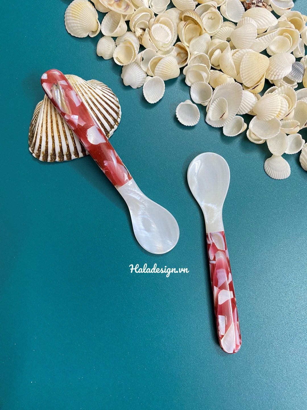 Custom Oyster Caviar Spoon With Red Handle (12.5 X 2.5 Cm) , Caviar ...