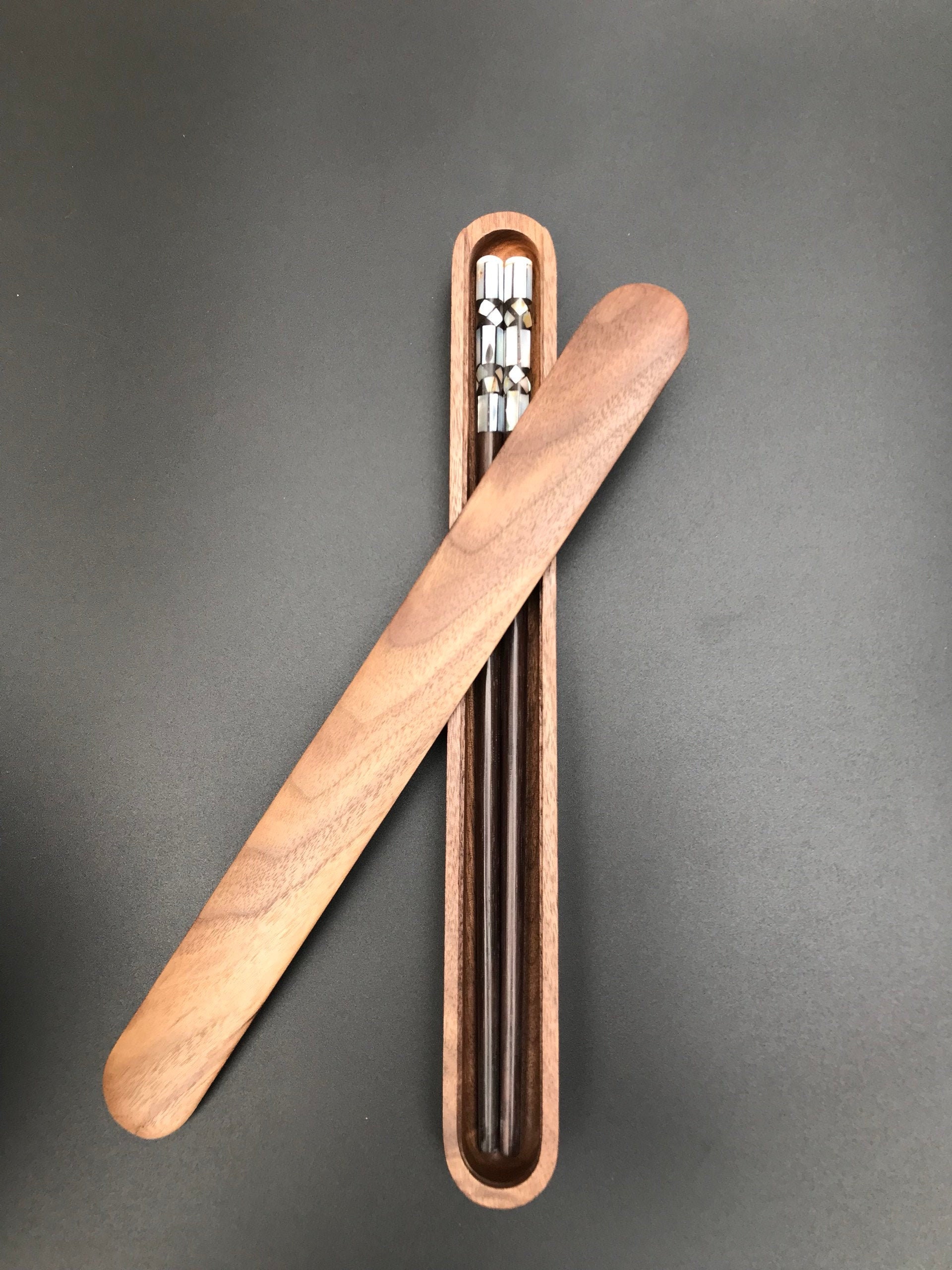 Personalised Walnut Wood chopstick box Custom chopstick gift | Etsy