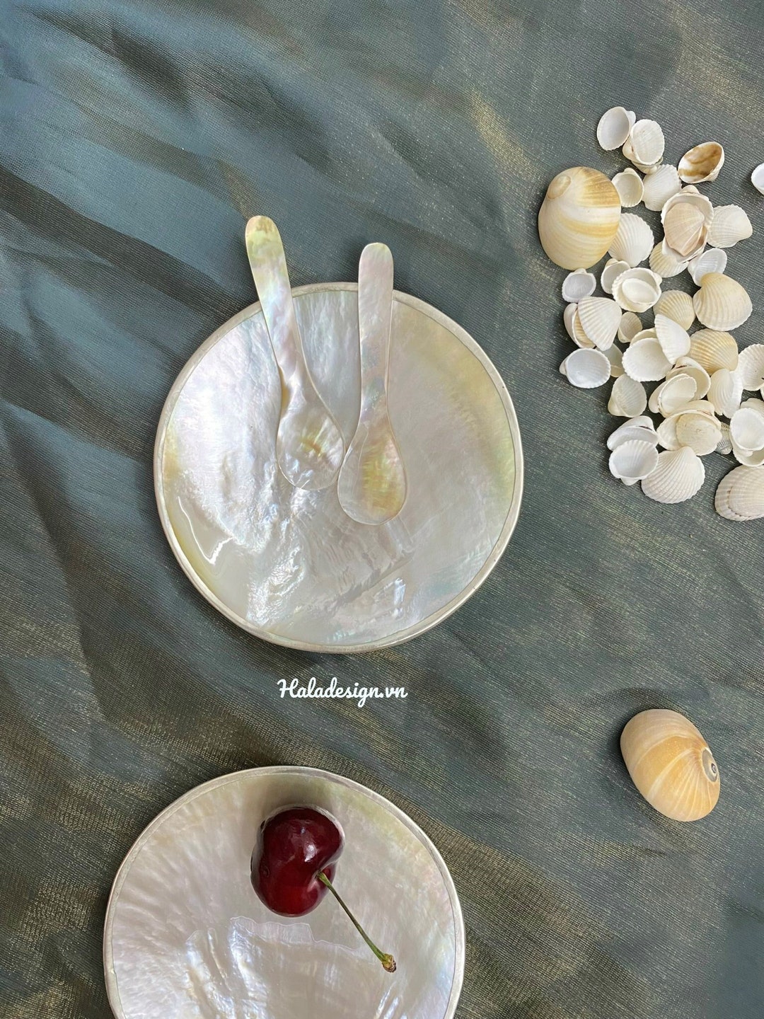 Round Shell Dish With Silver Plated Trim , Golden Mother of Pearl Dish ...