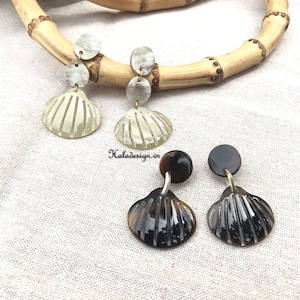 Buffalo Horn Clam Shell Earrings, Buffalo Horn Jewelry , Handcraving ...