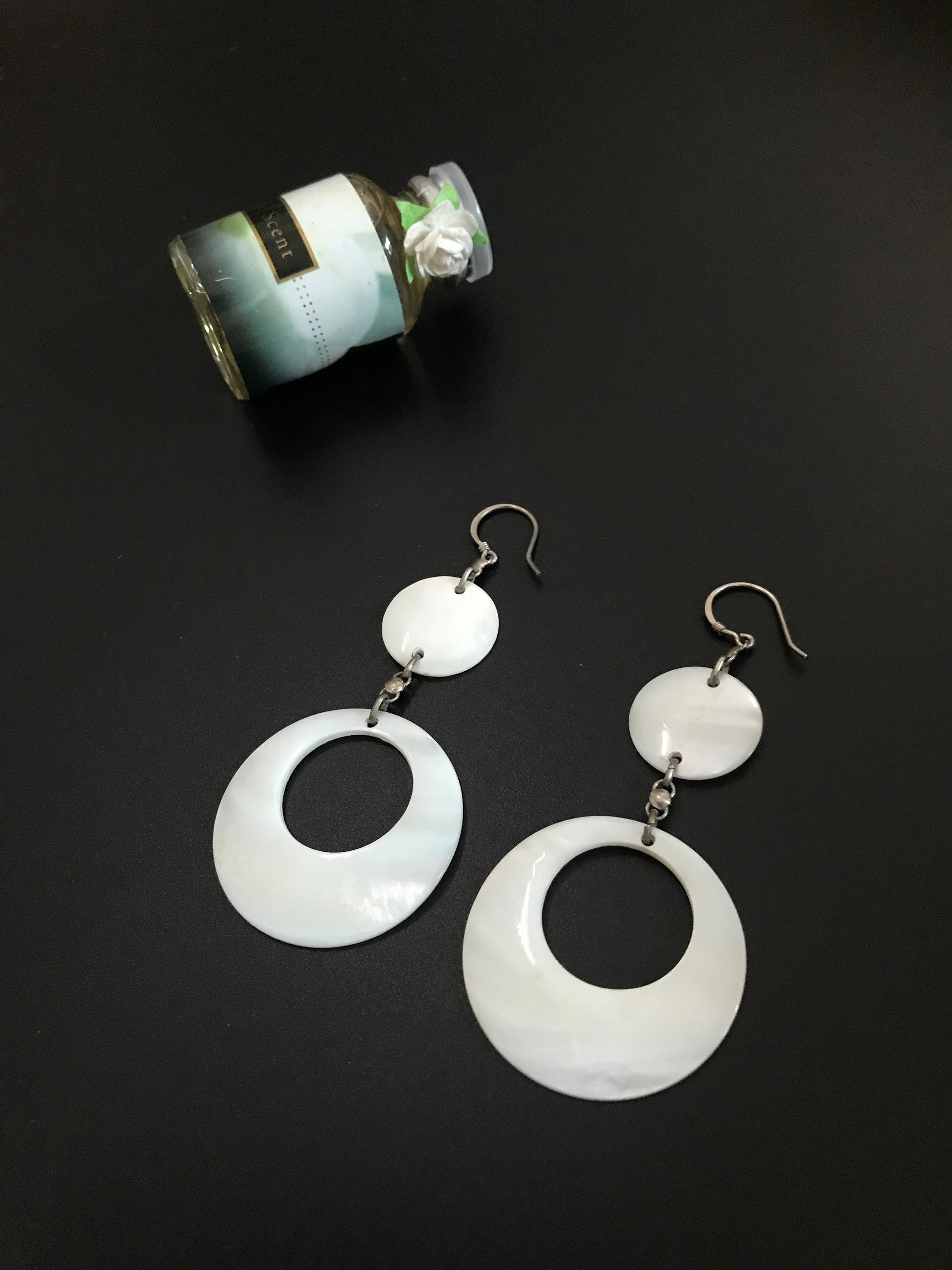 Mother Of Pearl Dangle Earrings With Sterling Silver Seashell Etsy