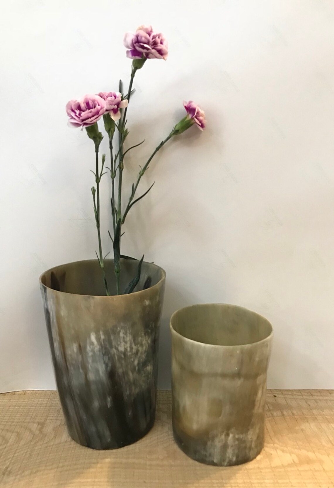Flared Wide Mouth Natural Buffalo Horn Vase , Horn Vase , Minimalist ...