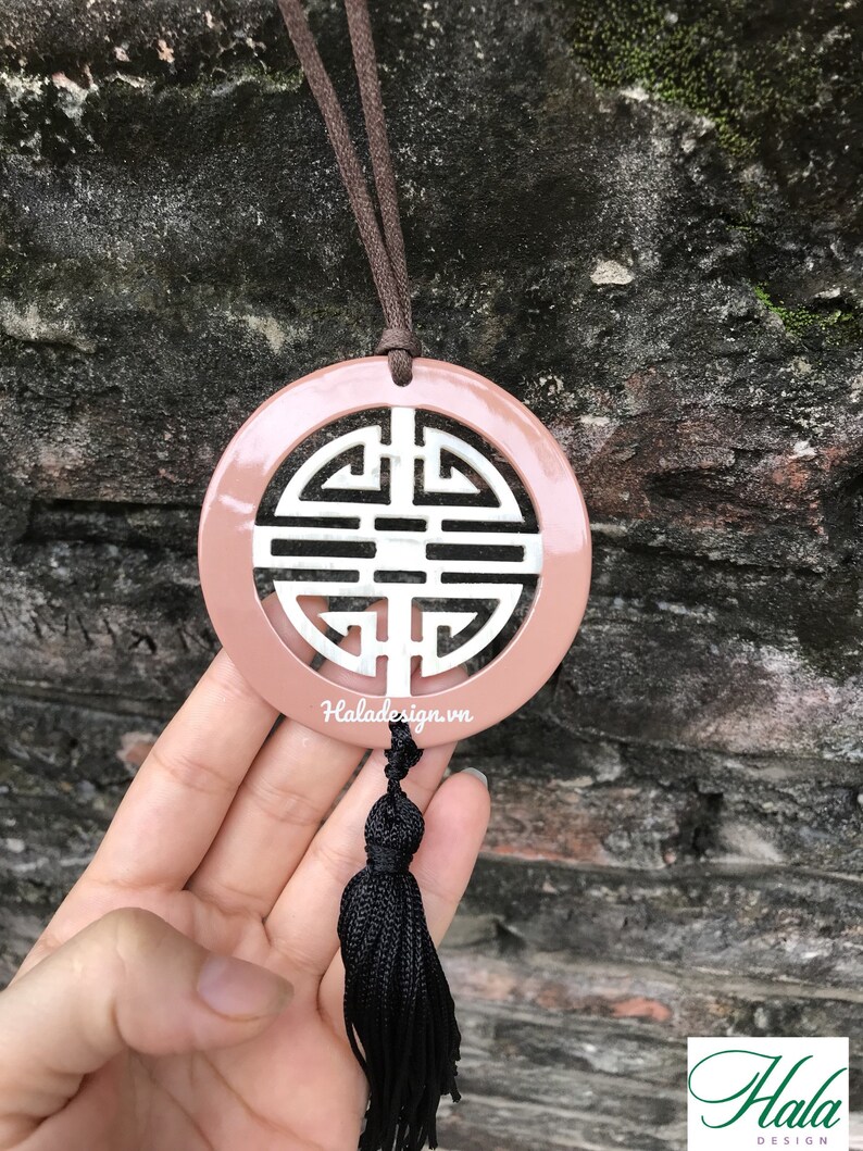 Chinese Long Life Pendant Necklace in Buffalo Horn and Tassel - Buffalo ...