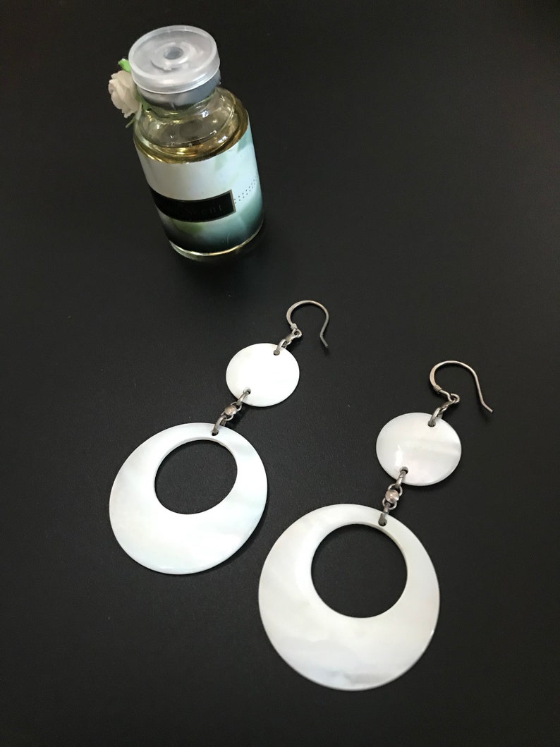 Mother Of Pearl Dangle Earrings With Sterling Silver Seashell Etsy