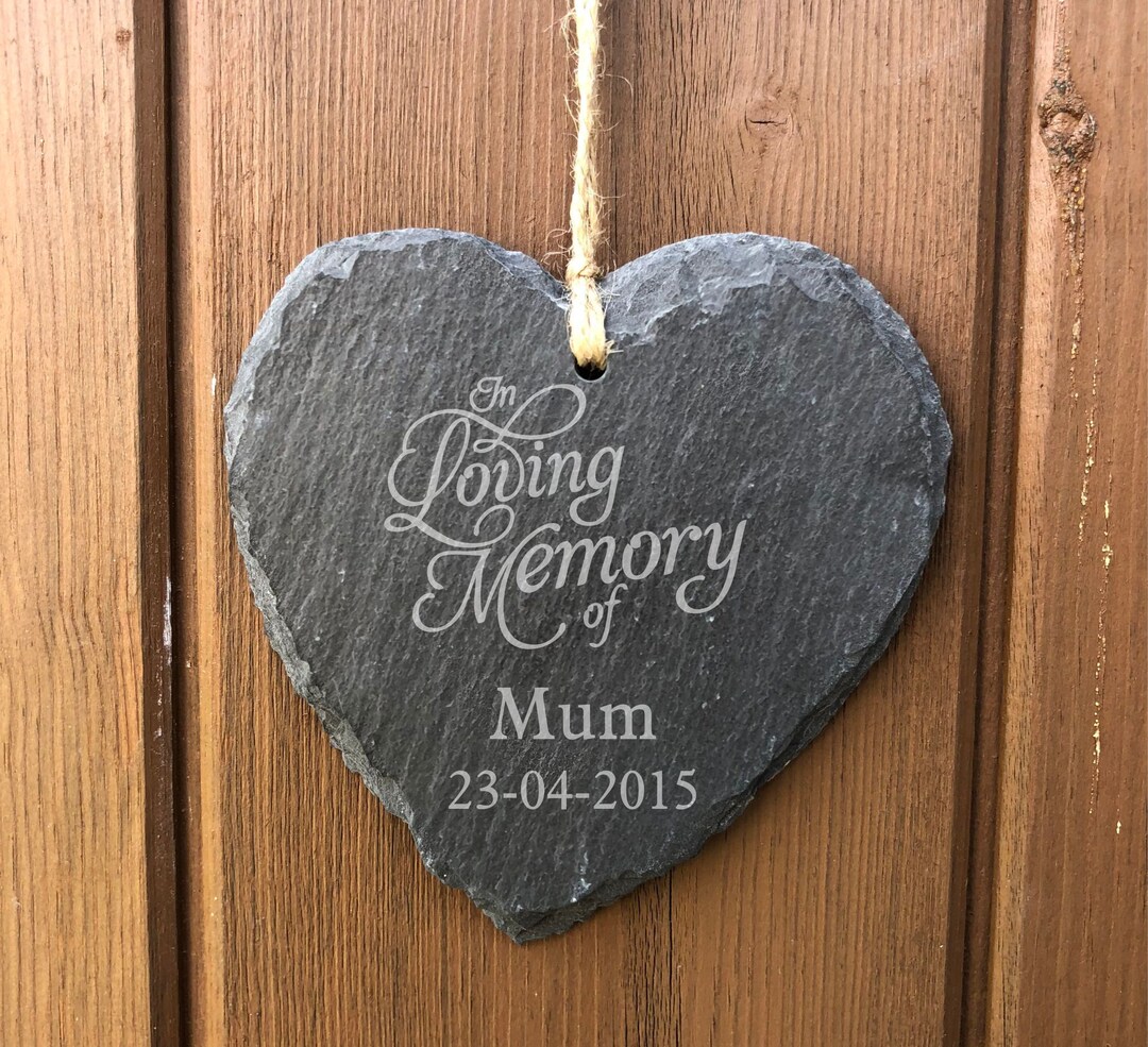 Personalised in Loving Memory Hanging Heart Slate Memorial Grave Plaque ...