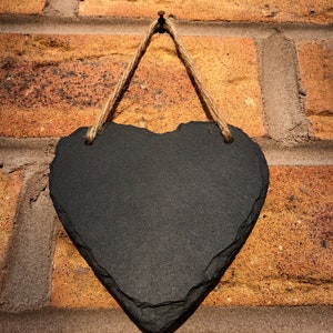 Personalised Rustic Hanging Heart Slate Plaque Sign Any Message or Name ...