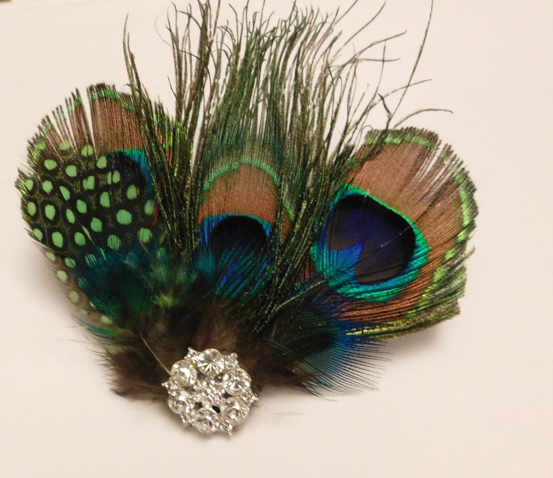 Peacock Feather Fascinator Clip Gatsby Flapper Crystal Headband ...