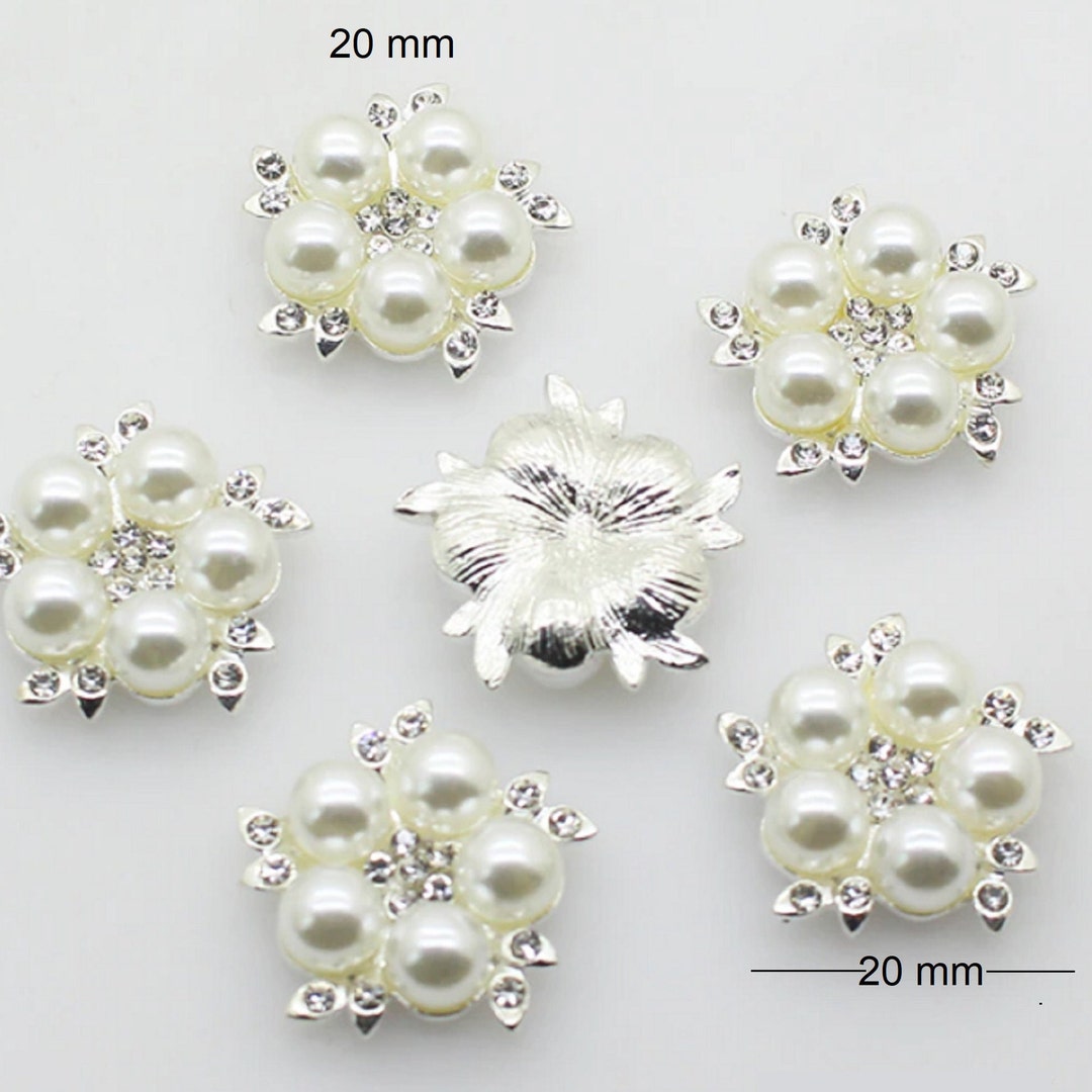 Pearl Crystal Embellishment Silver Back Decorative Embellishment 20mm ...