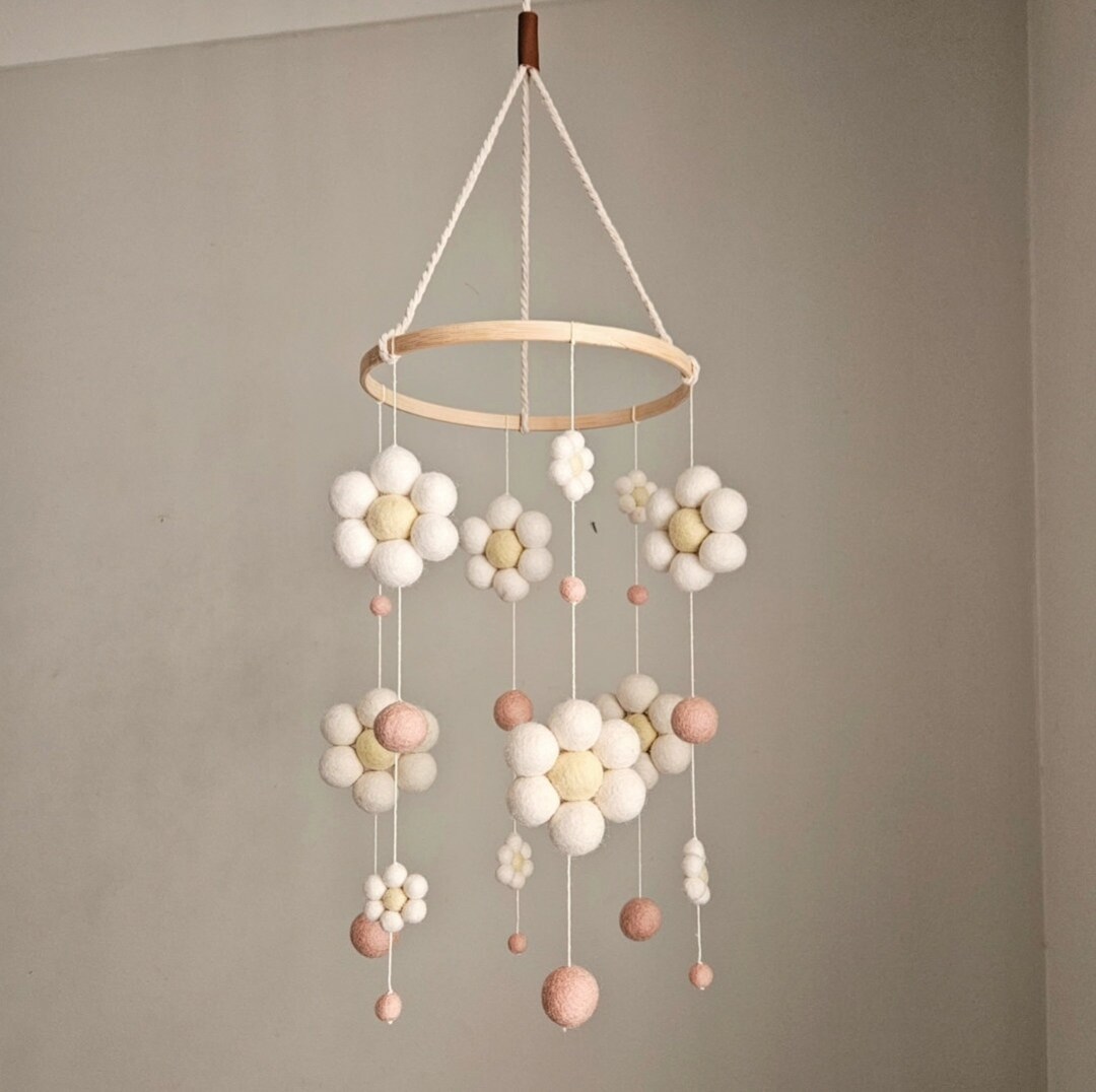 Flower Baby Mobile, Feltball Flower Mobile, Floral Mobile, Baby Mobile ...