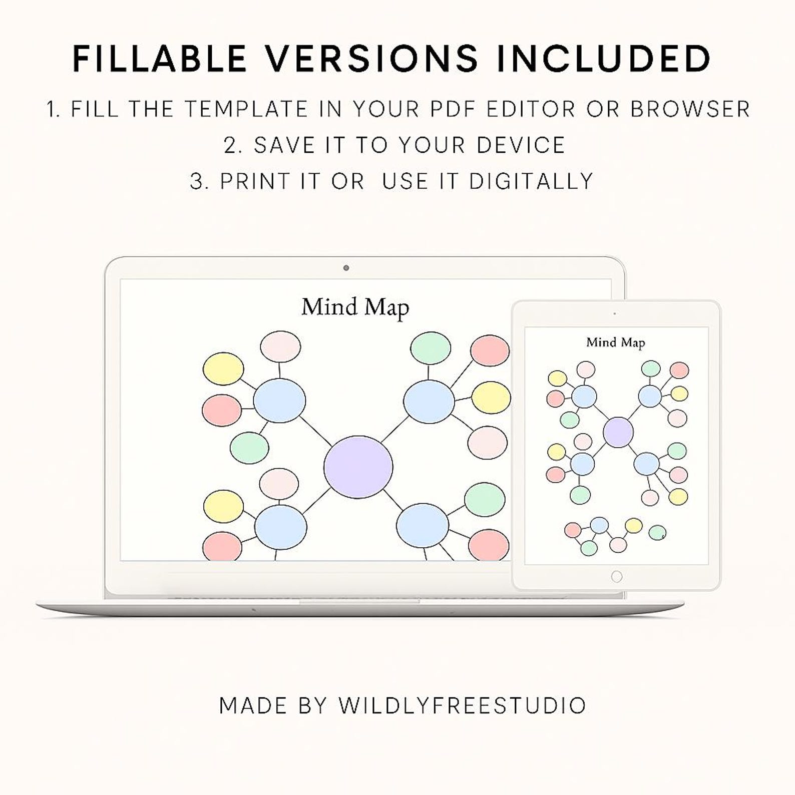 Pastel Mind Map Template: Brainstorming & Journaling (PDF Download A4 ...