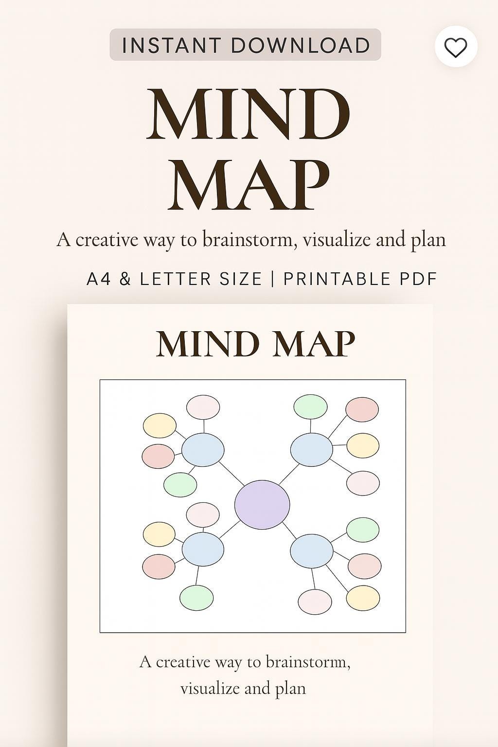 Pastel Mind Map Template: Brainstorming & Journaling (PDF Download A4 ...