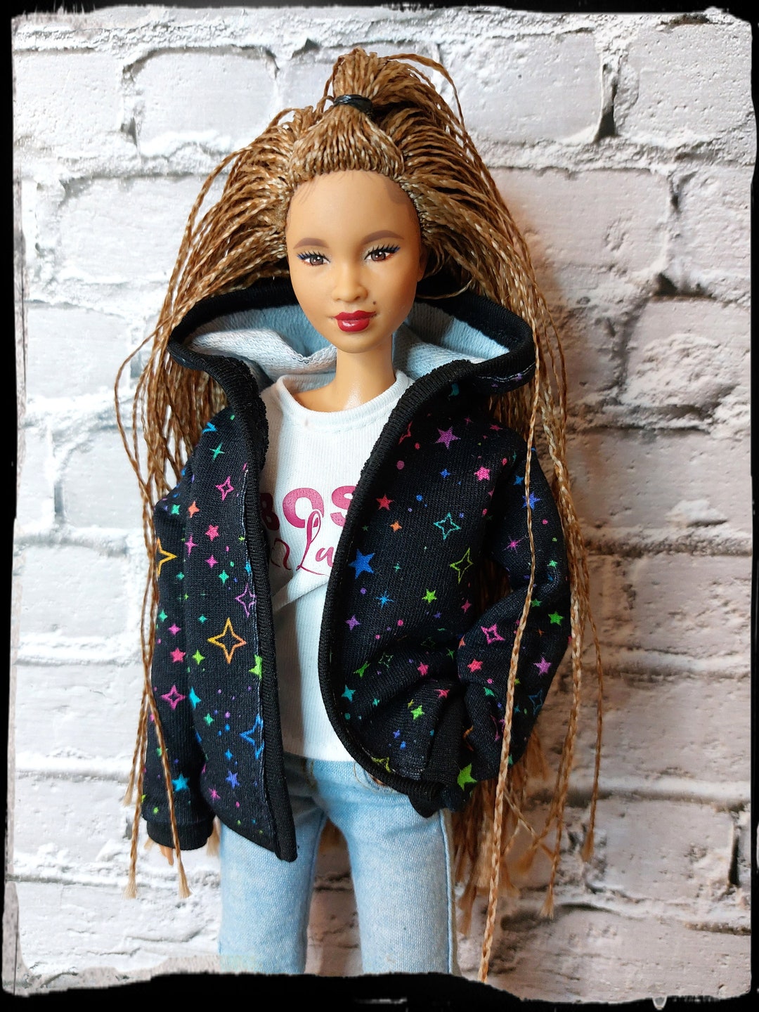 Doll Clothes. Spring/autumn Light Jacket. Black With Colorful Stars ...