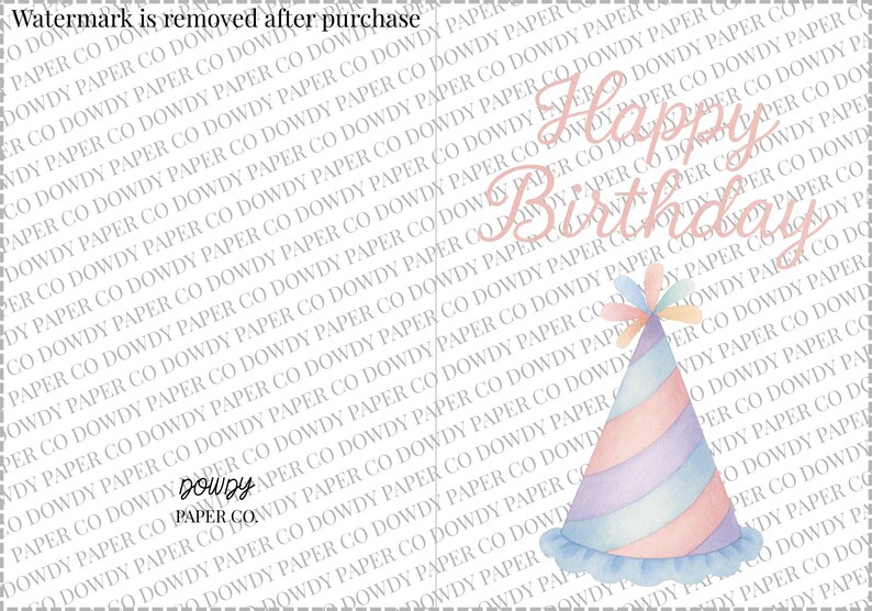 Digital Happy Birthday Card – Pastel Watercolor Party Hat – Instant ...