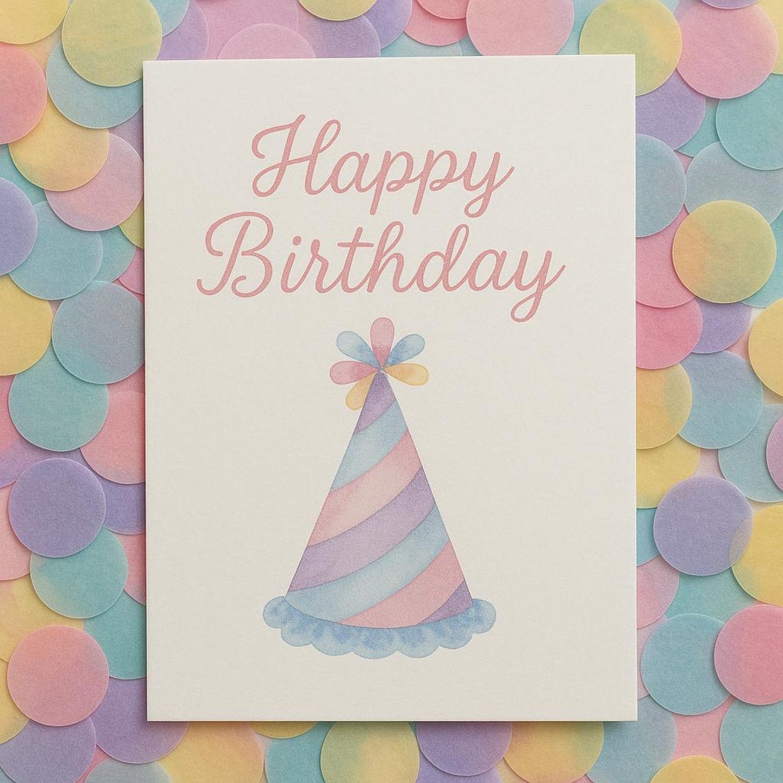 Digital Happy Birthday Card – Pastel Watercolor Party Hat – Instant ...