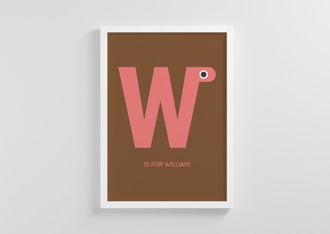 Letter W Worm Personalised A4 A3 A2 Minimalist Alphabet Name - Etsy