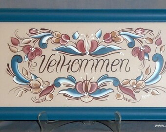 Norwegian Welcome Sign Art Print Velkommen Rosemaling Folk Art Norway ...