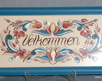 Norwegian Welcome Sign Art Print Velkommen Rosemaling Folk Art Norway ...