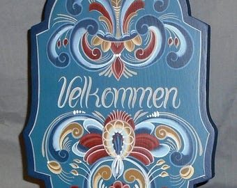 Norwegian Welcome Sign Art Print Velkommen Rosemaling Folk Art Norway ...
