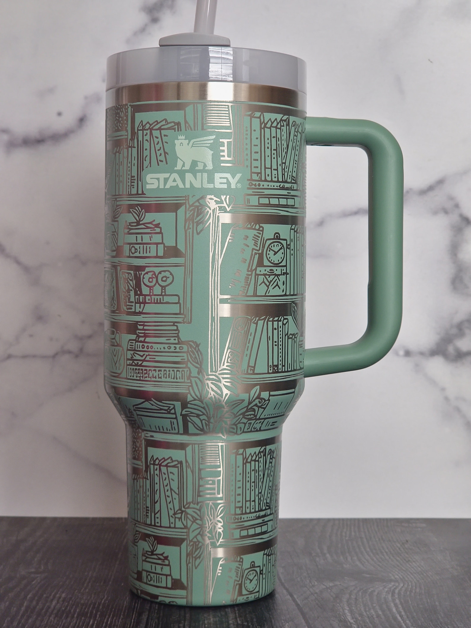 Library Bookshelf 30 Oz Custom Engraved Tumbler Quencher, Book Lover ...