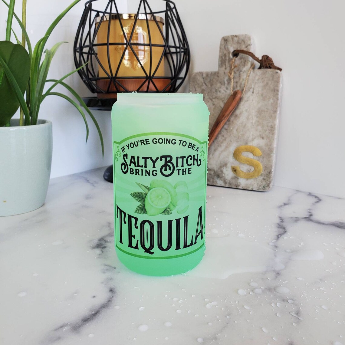 Tequila Color Changing Glass Beer Can | Bamboo Lid & Straw - Etsy