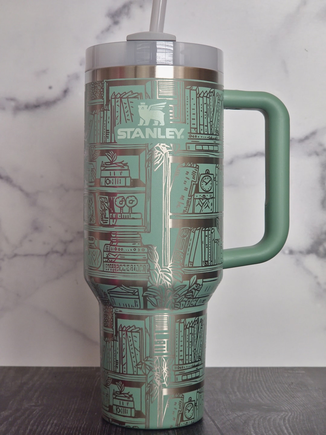 Library Bookshelf 30 Oz Custom Engraved Tumbler Quencher, Book Lover ...