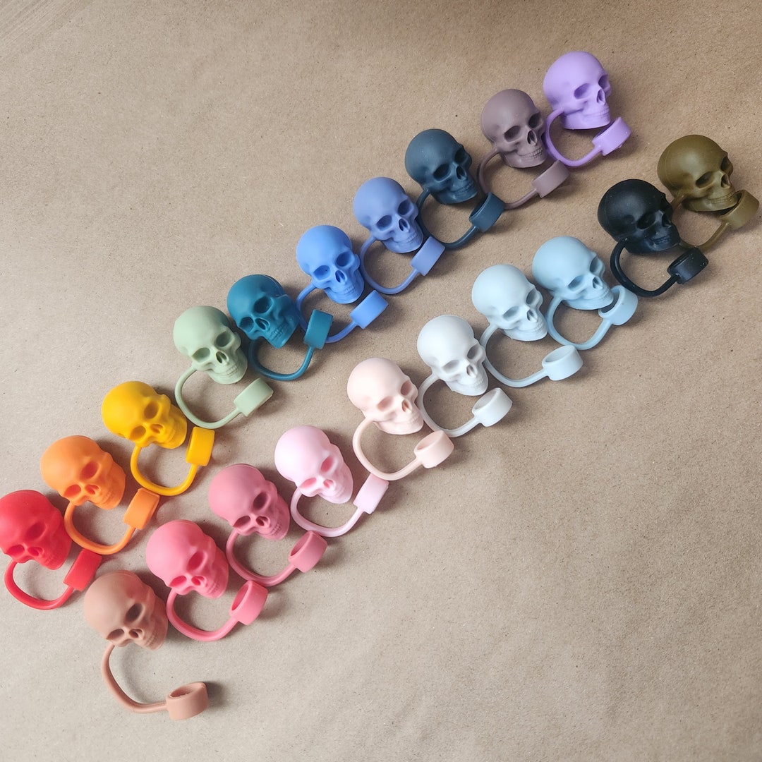 Skeleton Skull Straw Topper 10mm 3D Spooky Silicone Drink Accessory ...