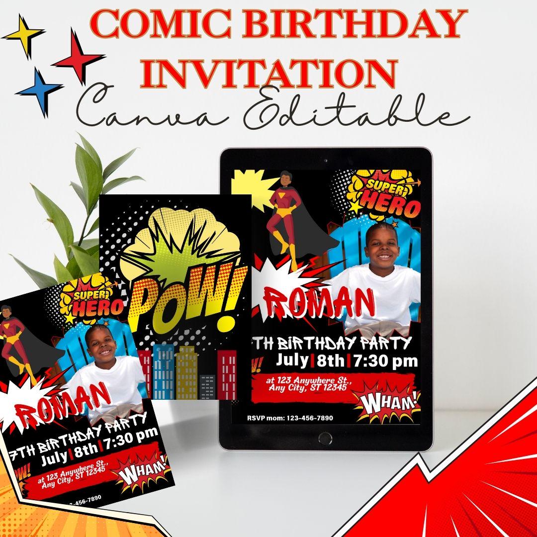 Comic Style Birthday Invitation for Boys Boy Invite Template Comic ...