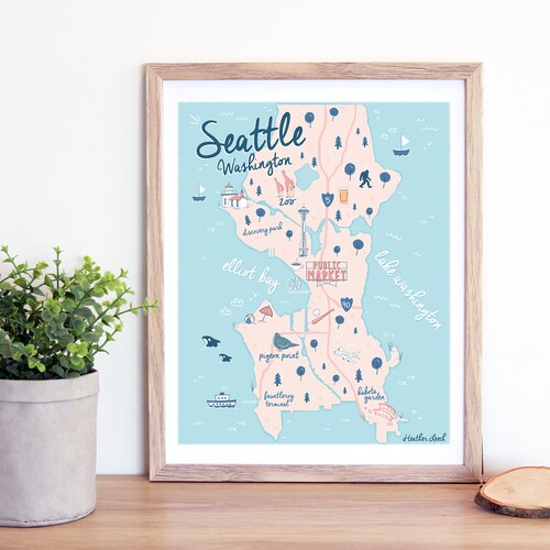 Seattle Illustrated Map 8x10 Seattle Art Print - Etsy