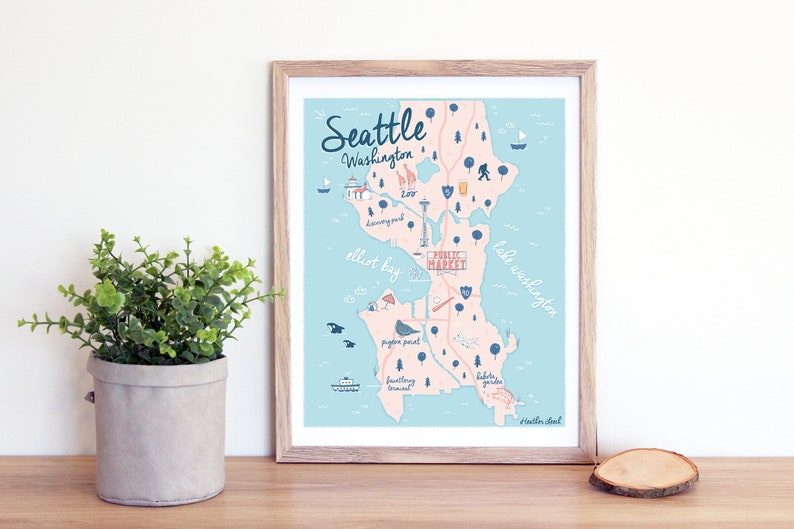 Seattle Illustrated Map 8x10 Seattle Art Print - Etsy