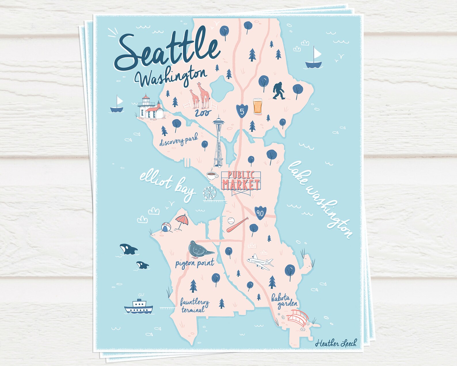 Seattle Illustrated Map 8x10 Seattle Art Print - Etsy