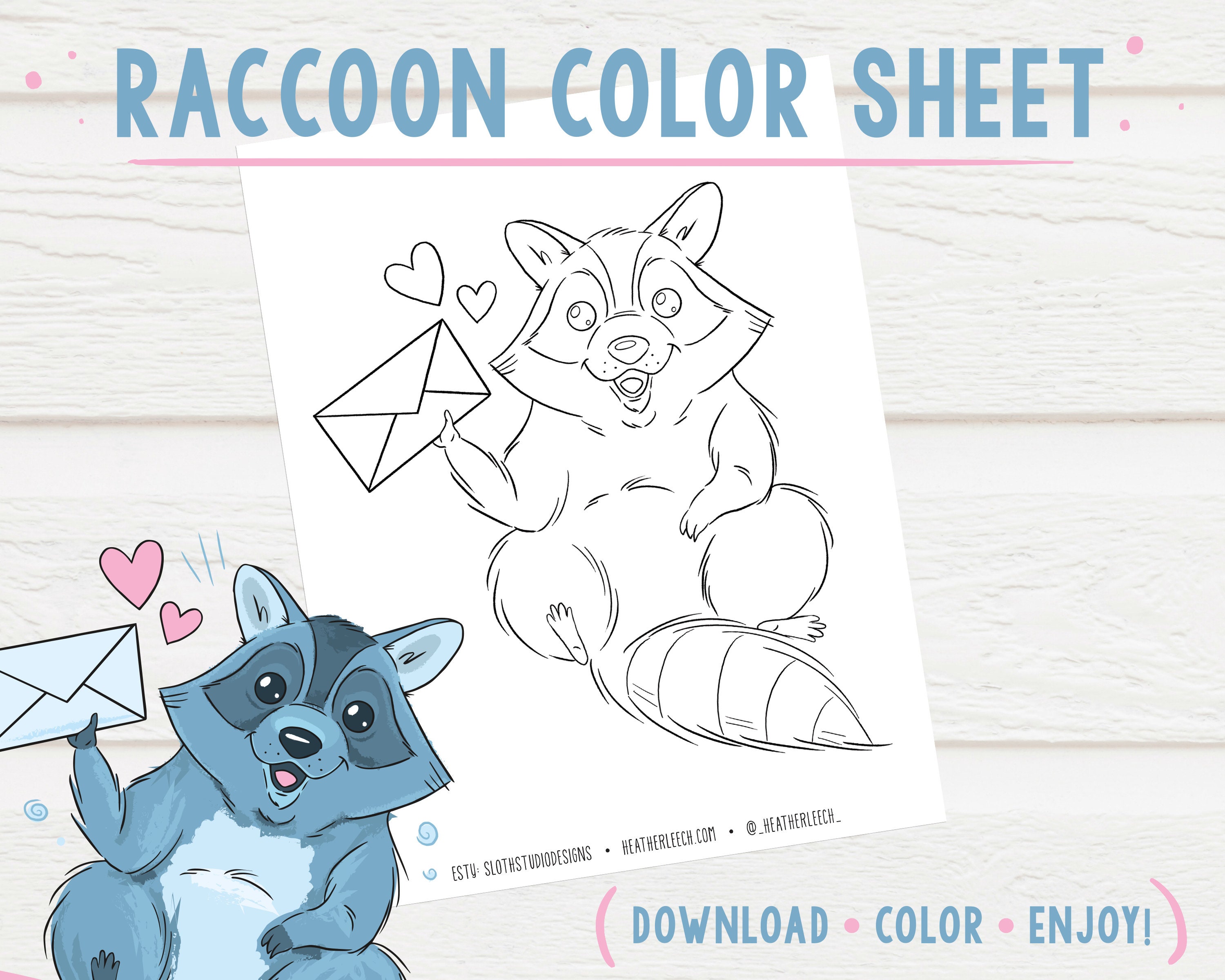 Raccoon Color Sheet Digital Download | Etsy