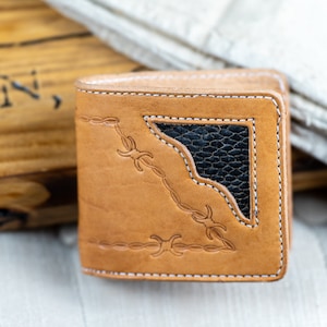 Bifold Leather Wallet, Beaver Tail Inlay Wallet, Bifold, Minimalist ...
