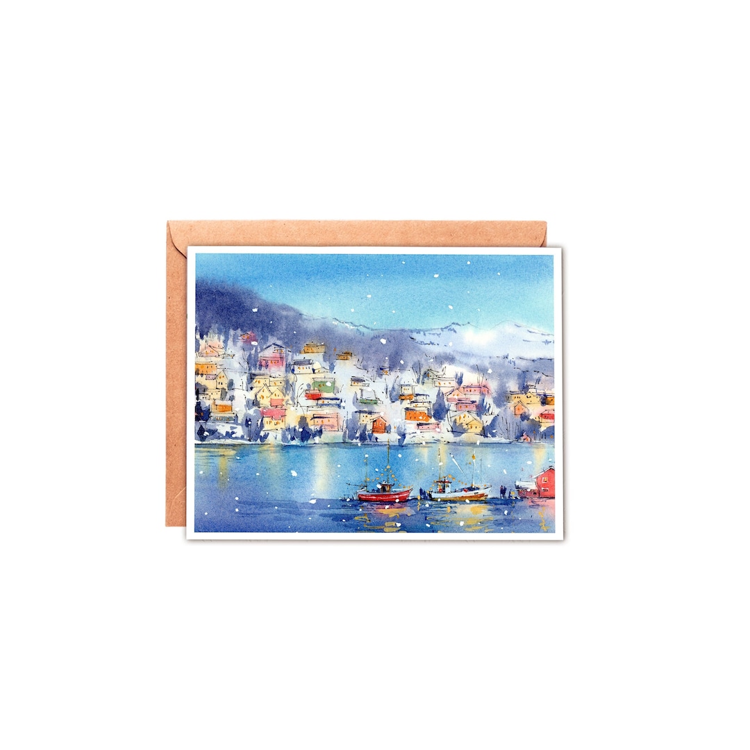 Coastal Christmas Village Card | Happy Hanukkah Pacific Northwest ...