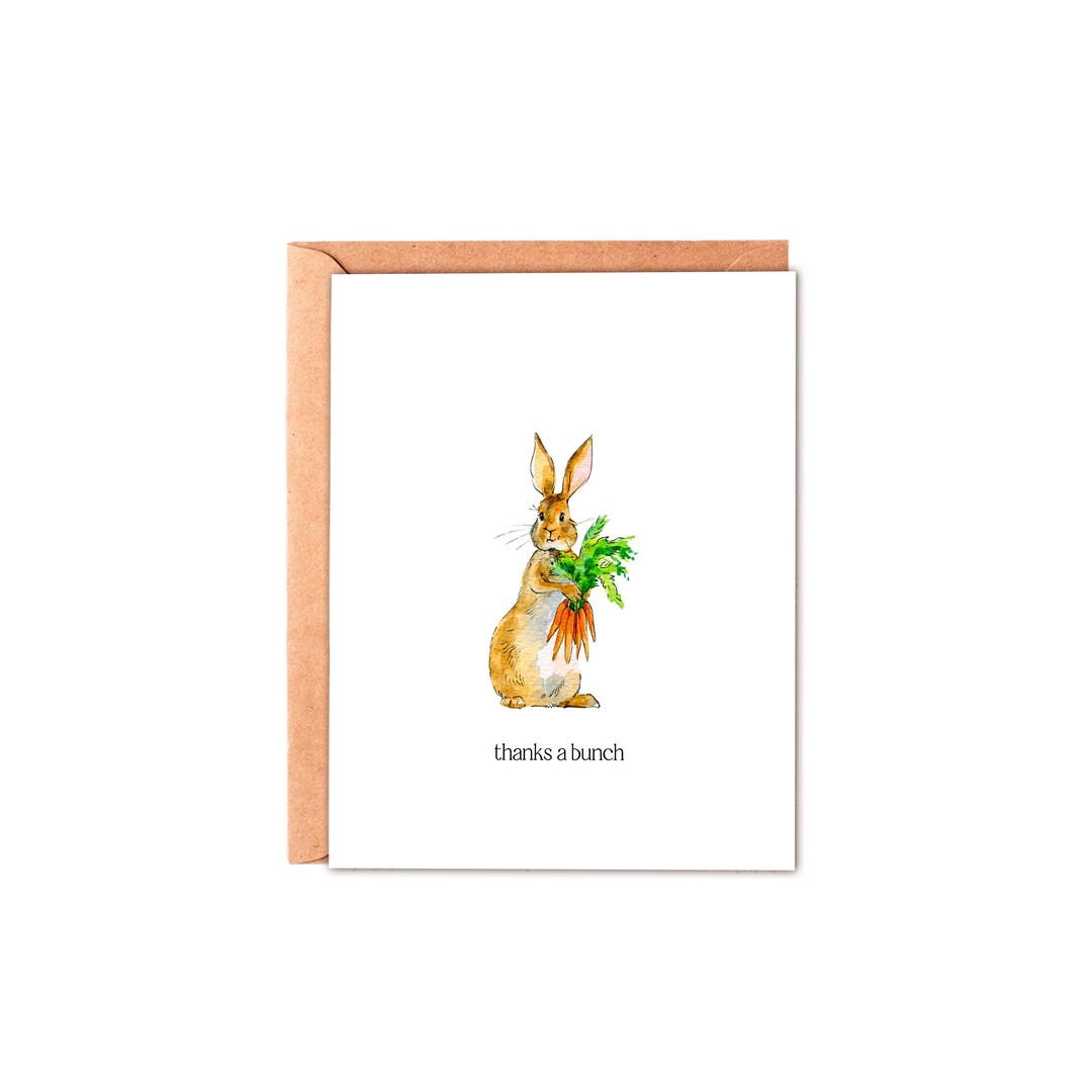Thanks a Bunch Bunny Rabbit Thank You Card, Cute Thank You Card, Animal ...