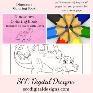 Dinosaurs Printable Coloring Book, 10 Pages Plus Cover Page ...
