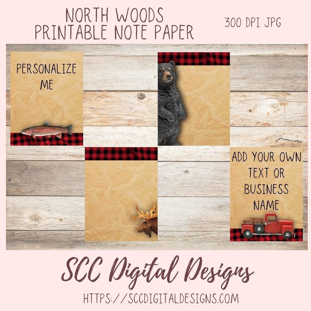 North Woods Printable Note Pages, DIY Print Personalized Outdoorsy ...