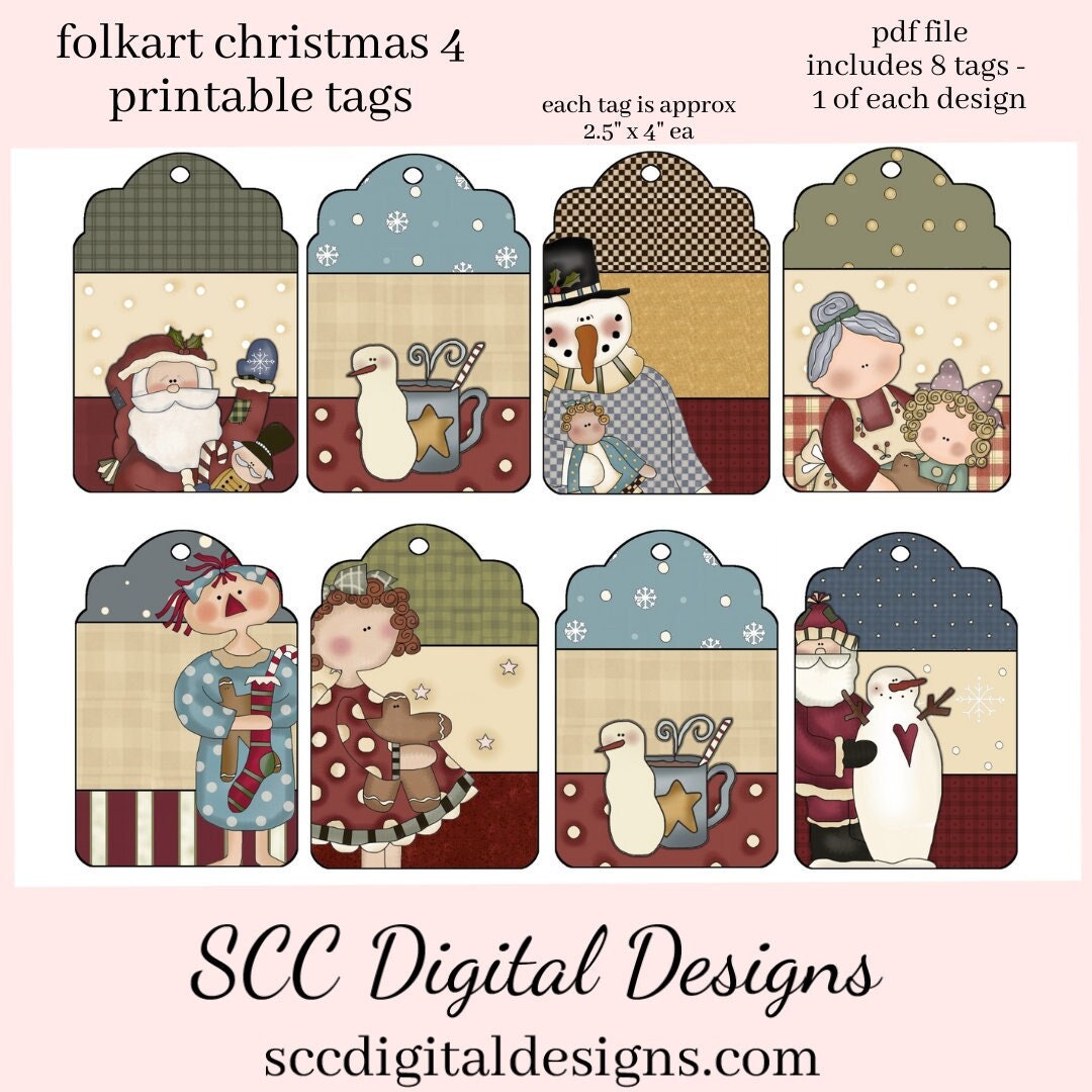 Snowman Printable Gift Tag, Snowmen, Santa, Raggedy Annie, DIY Gift for ...