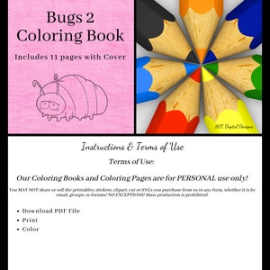 Bugs 2 Printable Coloring Book, 10 Pages Plus Cover Page, Lady Bug ...