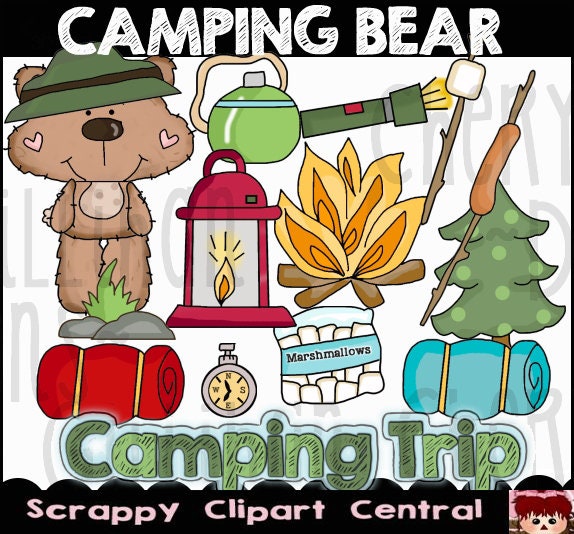 Camping Bear Digital Clipart Whimsical Bears Create Party Printables ...