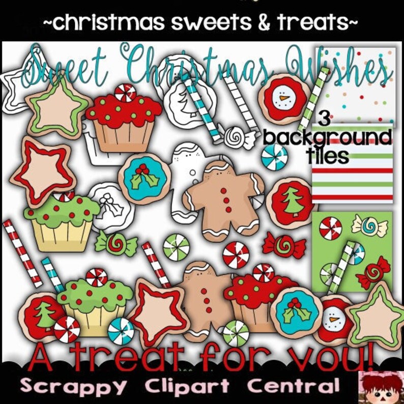 Christmas Sweets & Treats Clipart Line Art Word Art - Etsy
