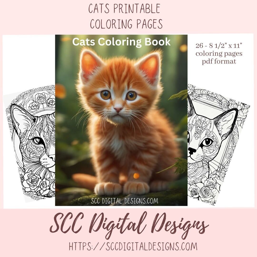 Printable Coloring Pages for Kids and Adults, Cats Relaxing Therapeutic ...