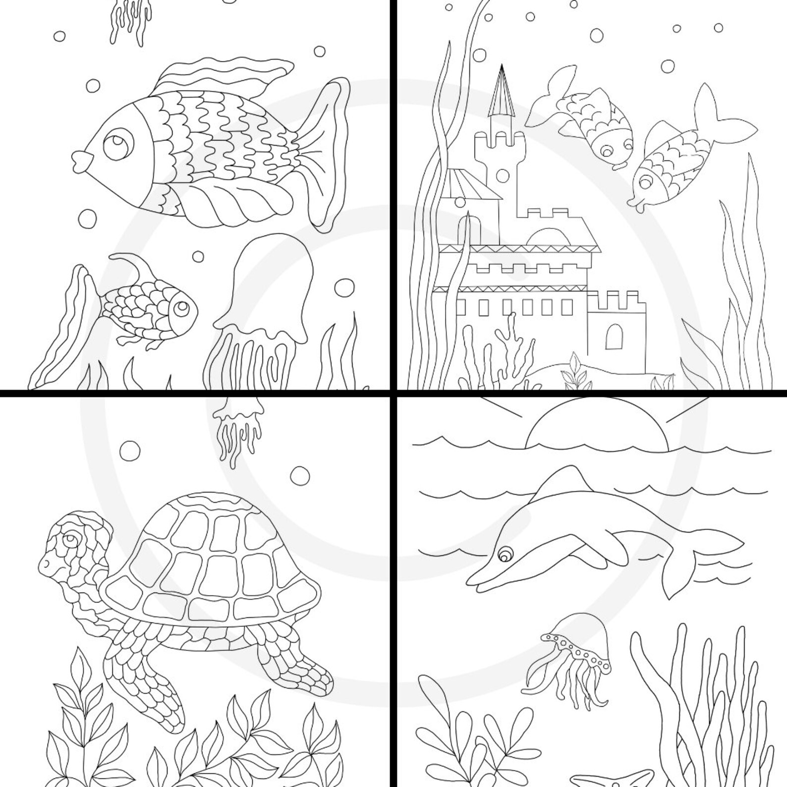 Underwater 13 Page Printable Coloring Book, Fish, Mermaid, Turtle ...
