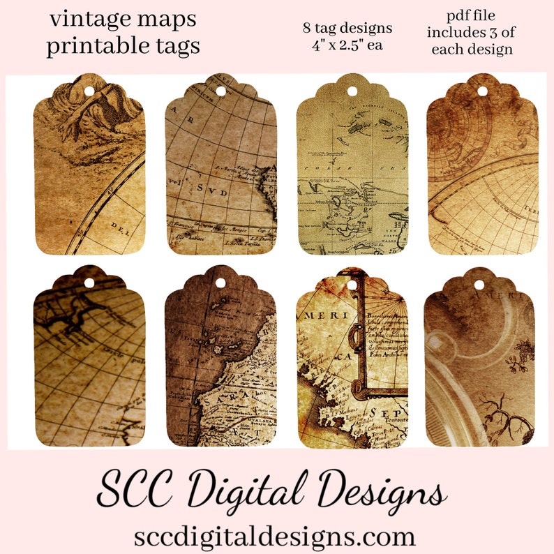 Printable Tags, Vintage World Maps, Geographical, Junk Journal Ephemera ...
