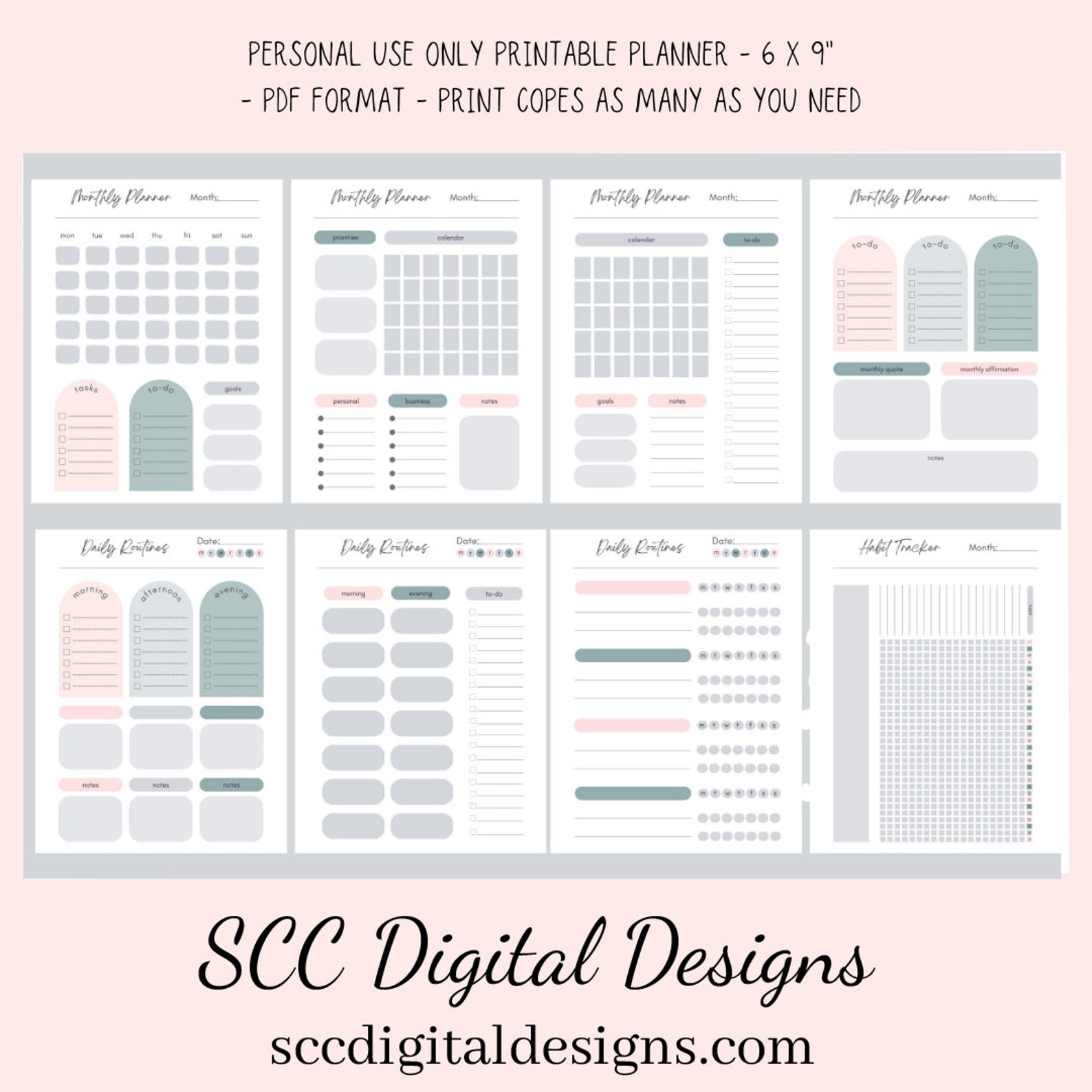 Boho Modern Printable Calendar, Daily Weekly Monthly Schedule, Self ...