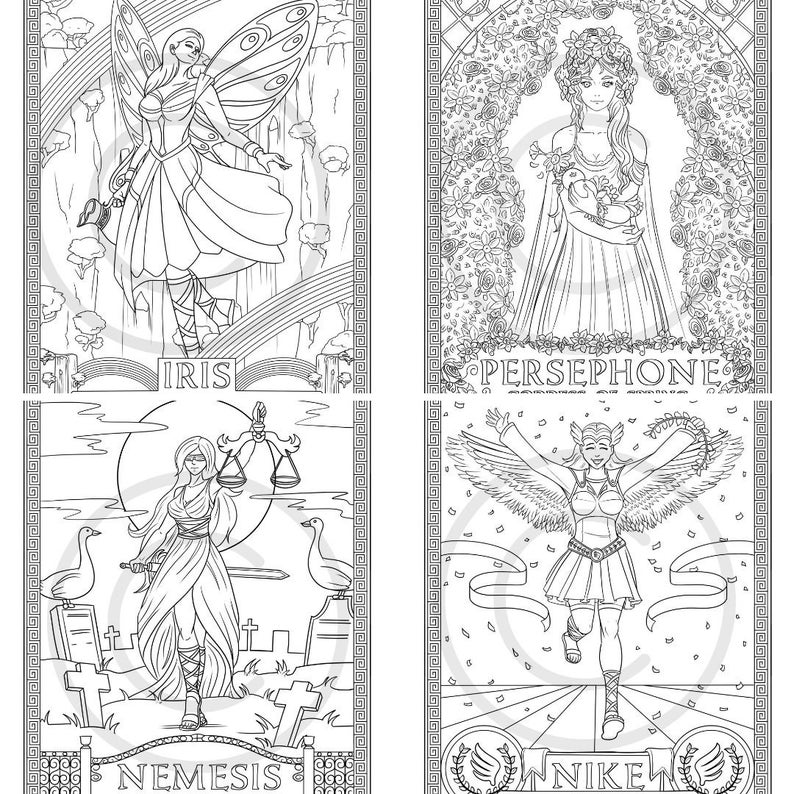 Greek Goddess Printable Coloring Book, 16 Page PDF, Tyche, Selene ...