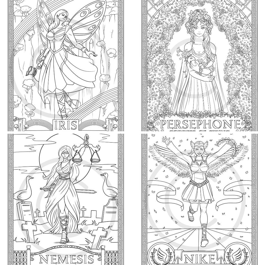 Greek Goddess Printable Coloring Book, 16 Page PDF, Tyche, Selene ...
